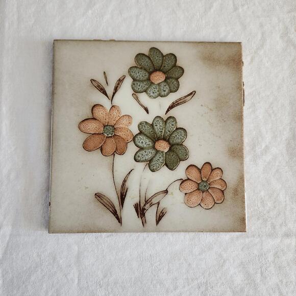 Other | Vintage Ceramic Tile Pink Blue Flowers Made In Italy Large ...
